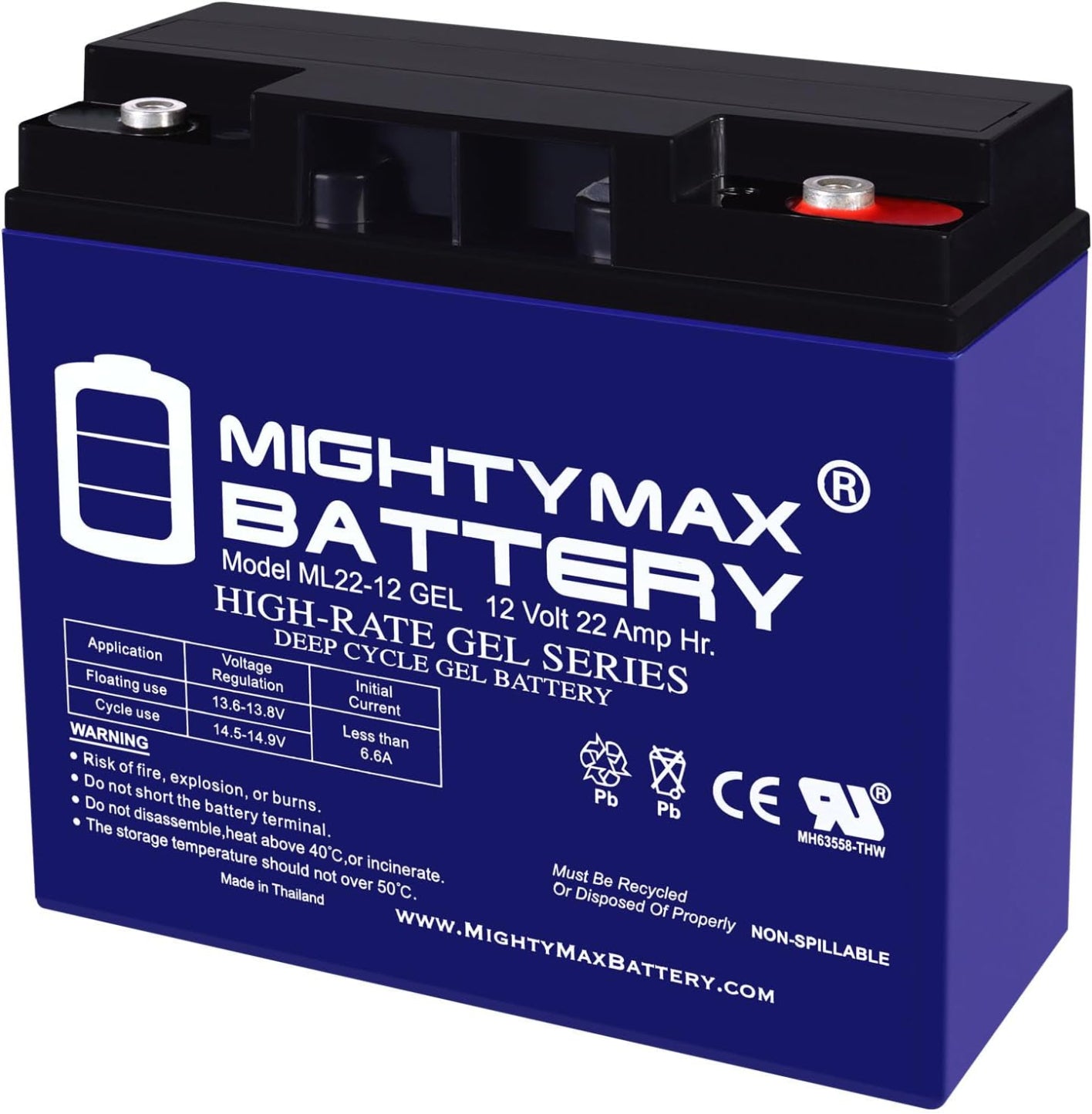 Mighty Max 12V 22 AH GEL Rechargeable Maintenance Free SLA AGM Battery ...